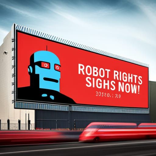 Large billboard with text "Robot rights now!" - AI Generated Artwork ...