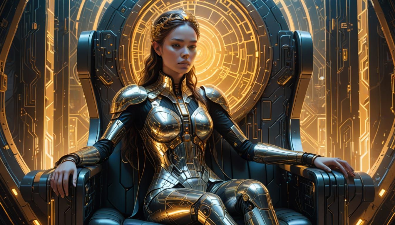 Cyberpunk Android Queen Sits in Futuristic Throne ... - AI Art