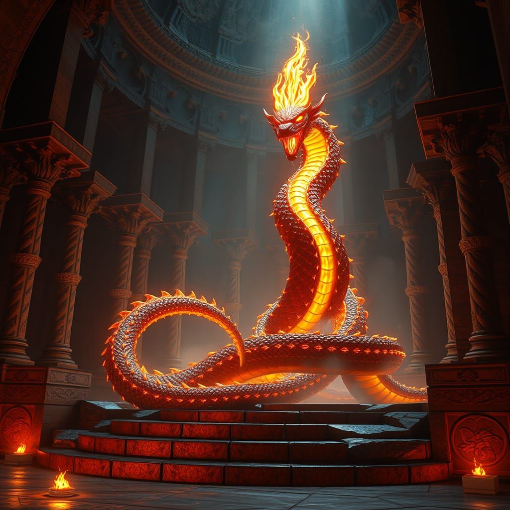 Serpent of Fire Ascends to Divine Throne - AI Art