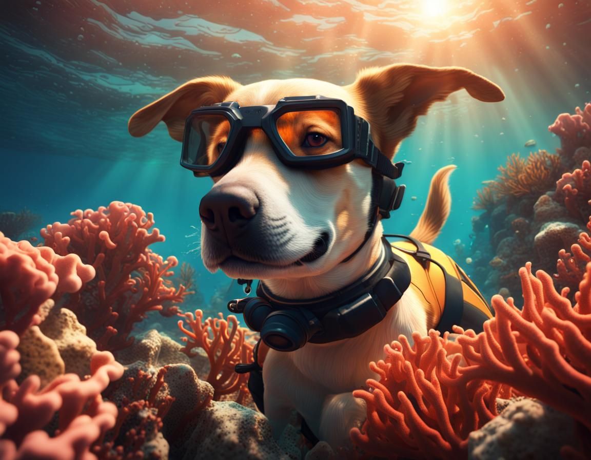 Scuba diving dog - AI Generated Artwork - NightCafe Creator
