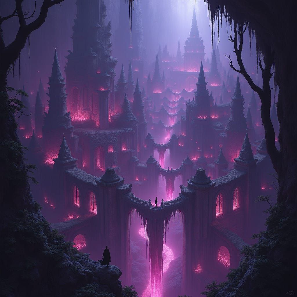 bird’s-eye view of An underground underdark drow(1.5) city, the ...