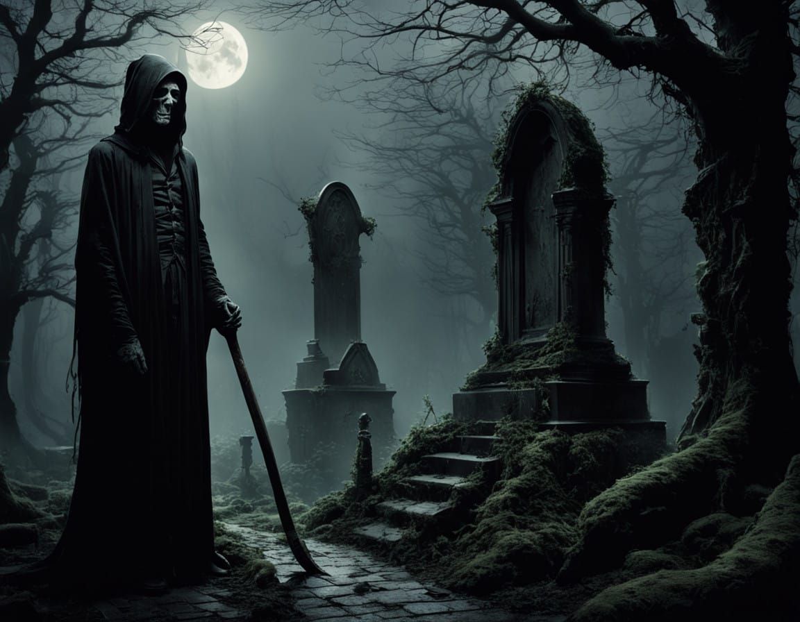 Ebenezer Scrooge's Tombstone Haunted by the Grim R... - AI Art