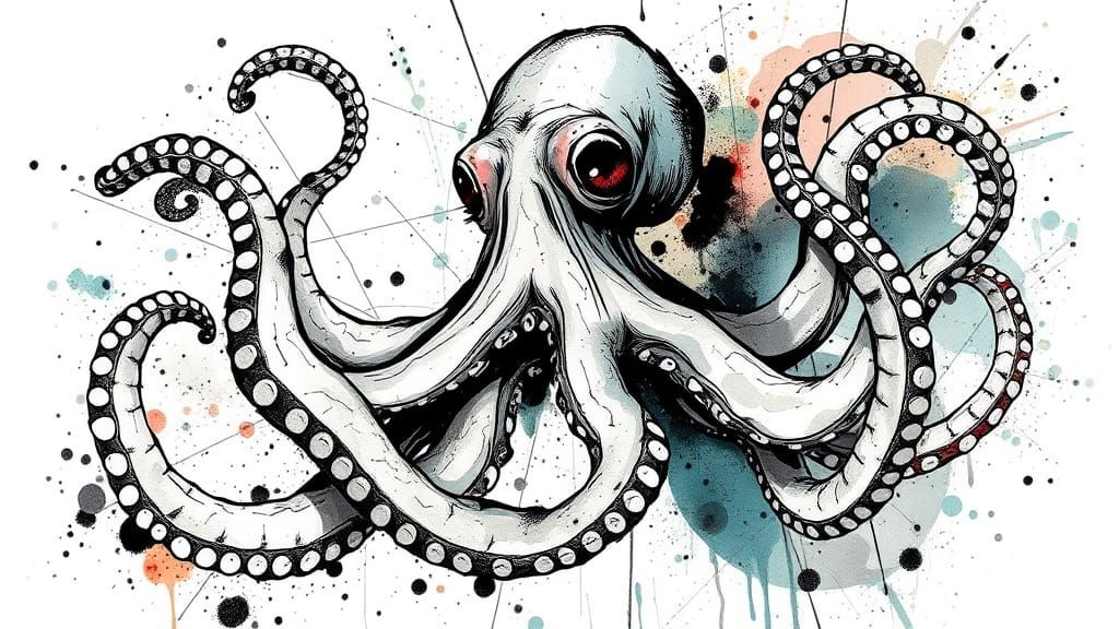 Octopus stretching its tentacles In the style of Chaotic & Sporadic