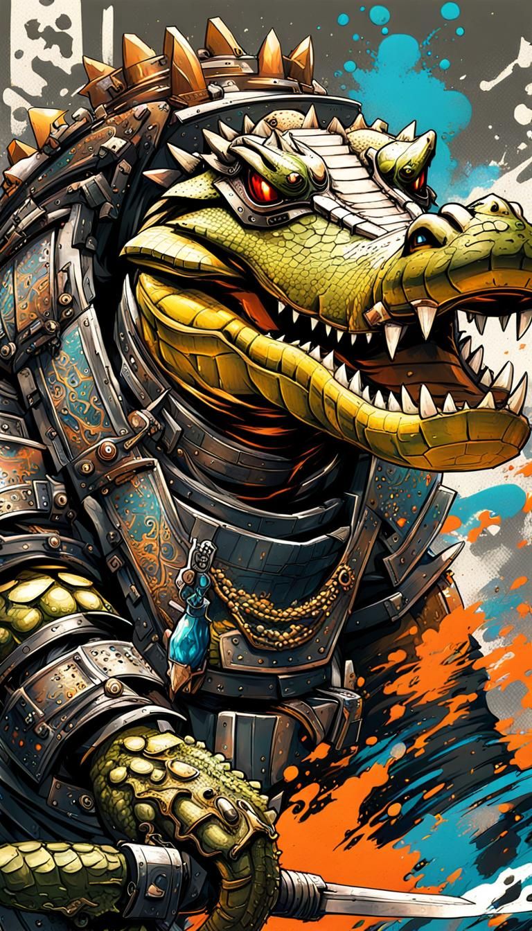 Crocodile wearing shogun armor by artist "anime", Anime Key Visual ...