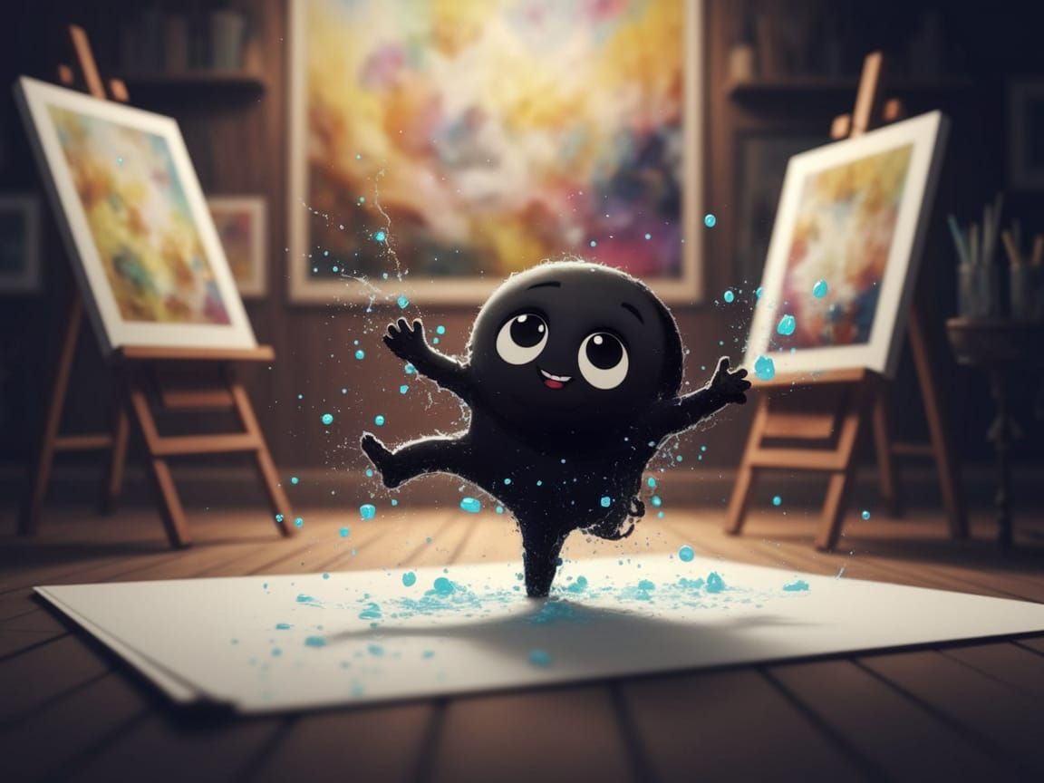 "dark" dancer - Whimsical Breakdancing Ink Creature in a Dre...