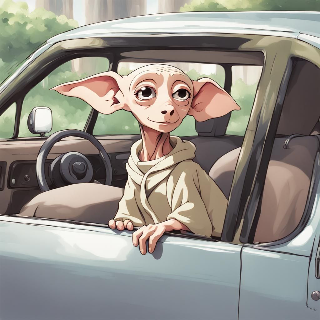 dobby riding in a car - AI Generated Artwork - NightCafe Creator