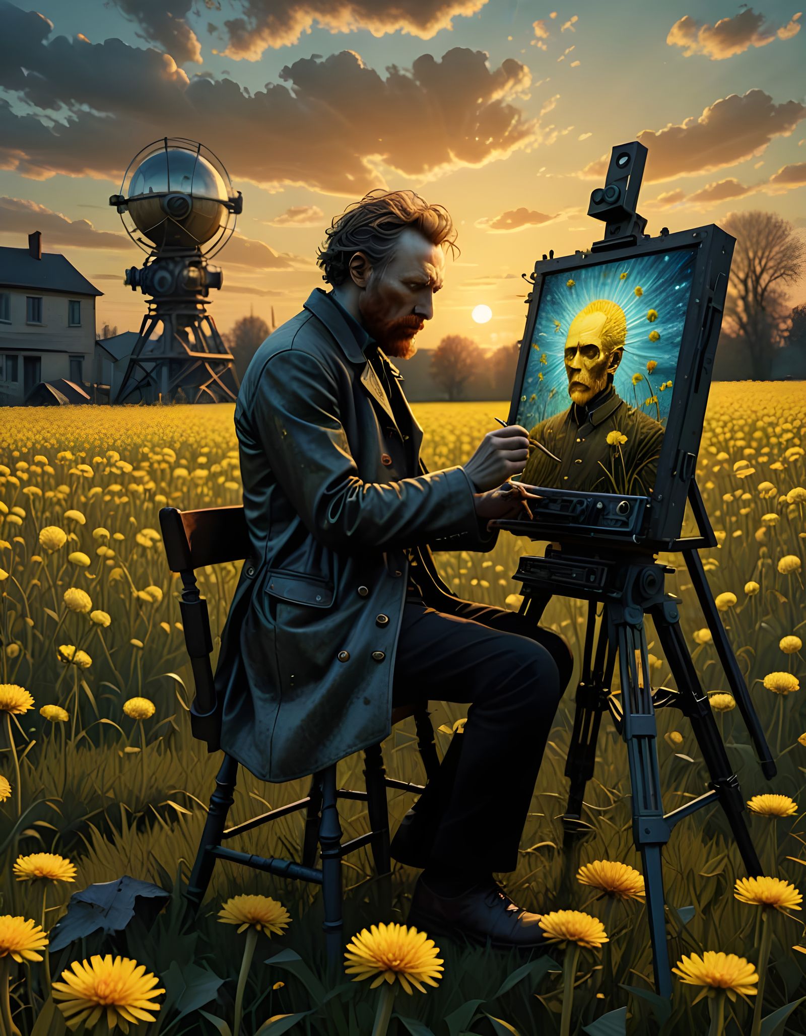 Steampunk Vincent Van Gogh in Dazzling Sunset - AI Art
