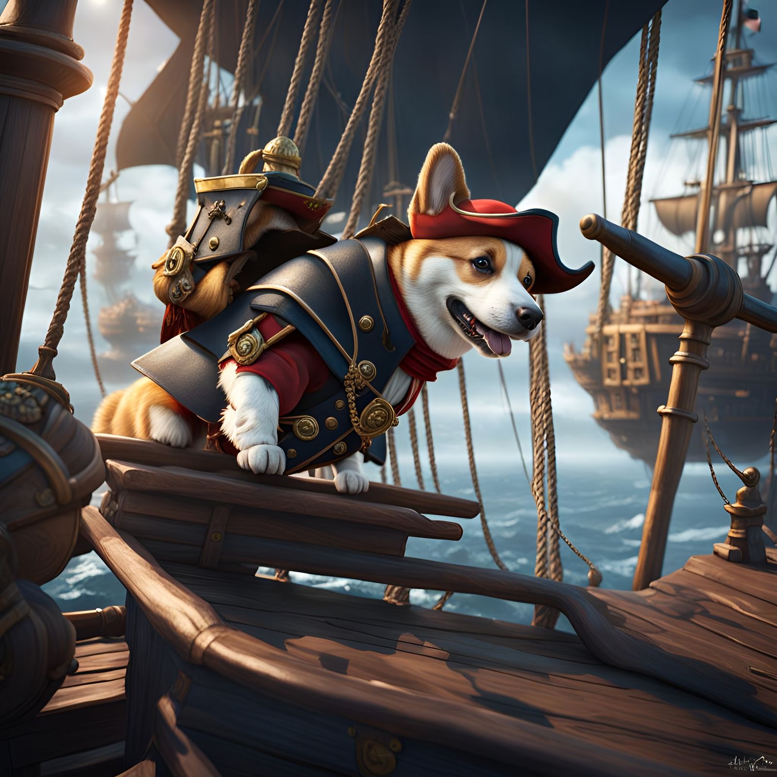 Corgi pirate captain on the deck of his ship - AI Generated Artwork - NightCafe Creator