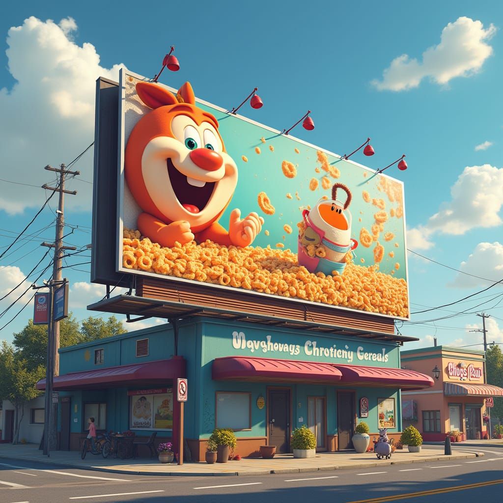 Cereal sign - Vibrant Breakfast Billboard in Fantasy Style