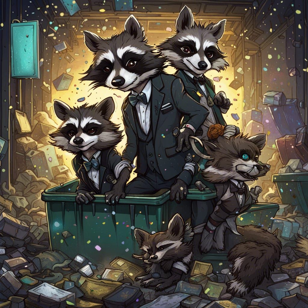 Posh trash pandas - AI Generated Artwork - NightCafe Creator