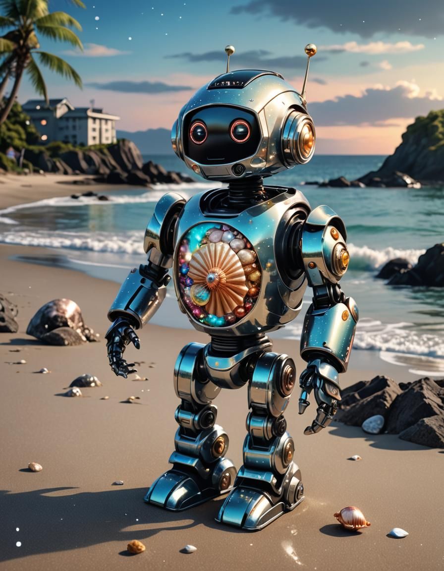 cute robot at the beach - AI Generated Artwork - NightCafe Creator