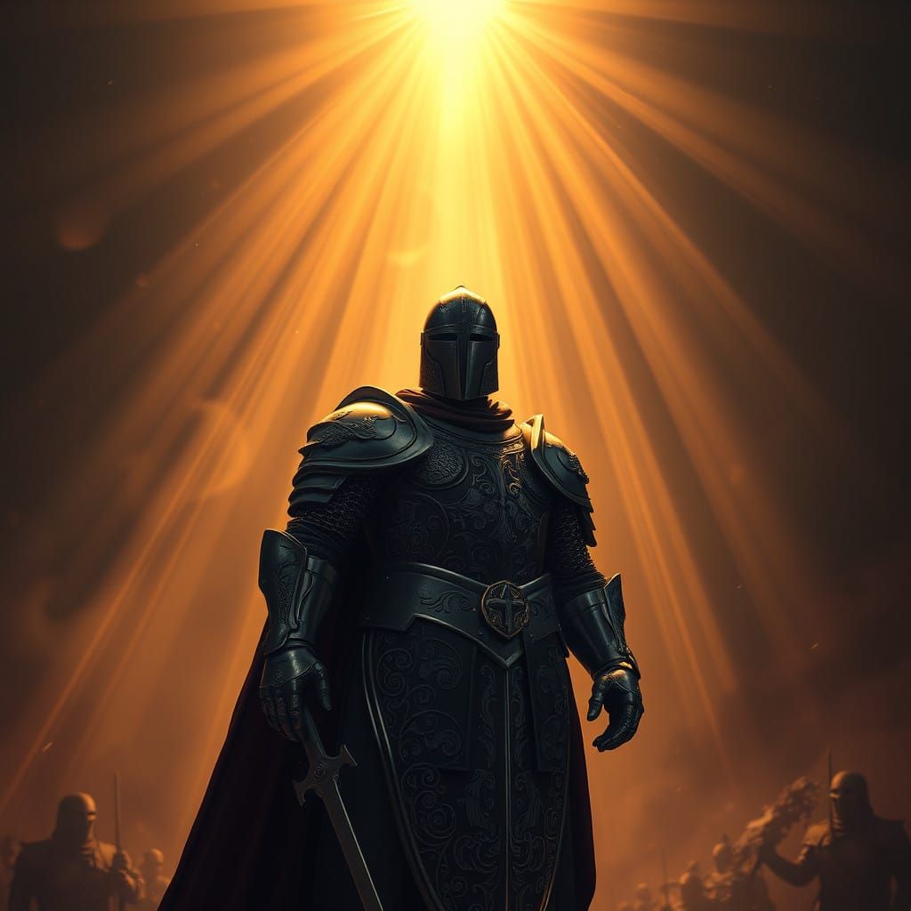 Knight bathed in divine light - Ethereal Knight in Golden Ra...