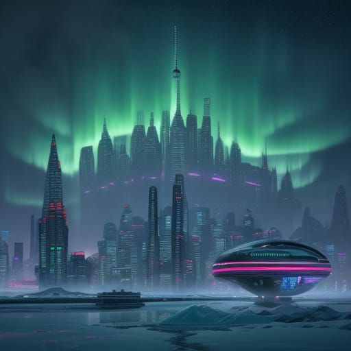 Futuristic North Pole Metropolis in Winter Wonderl... - AI Art