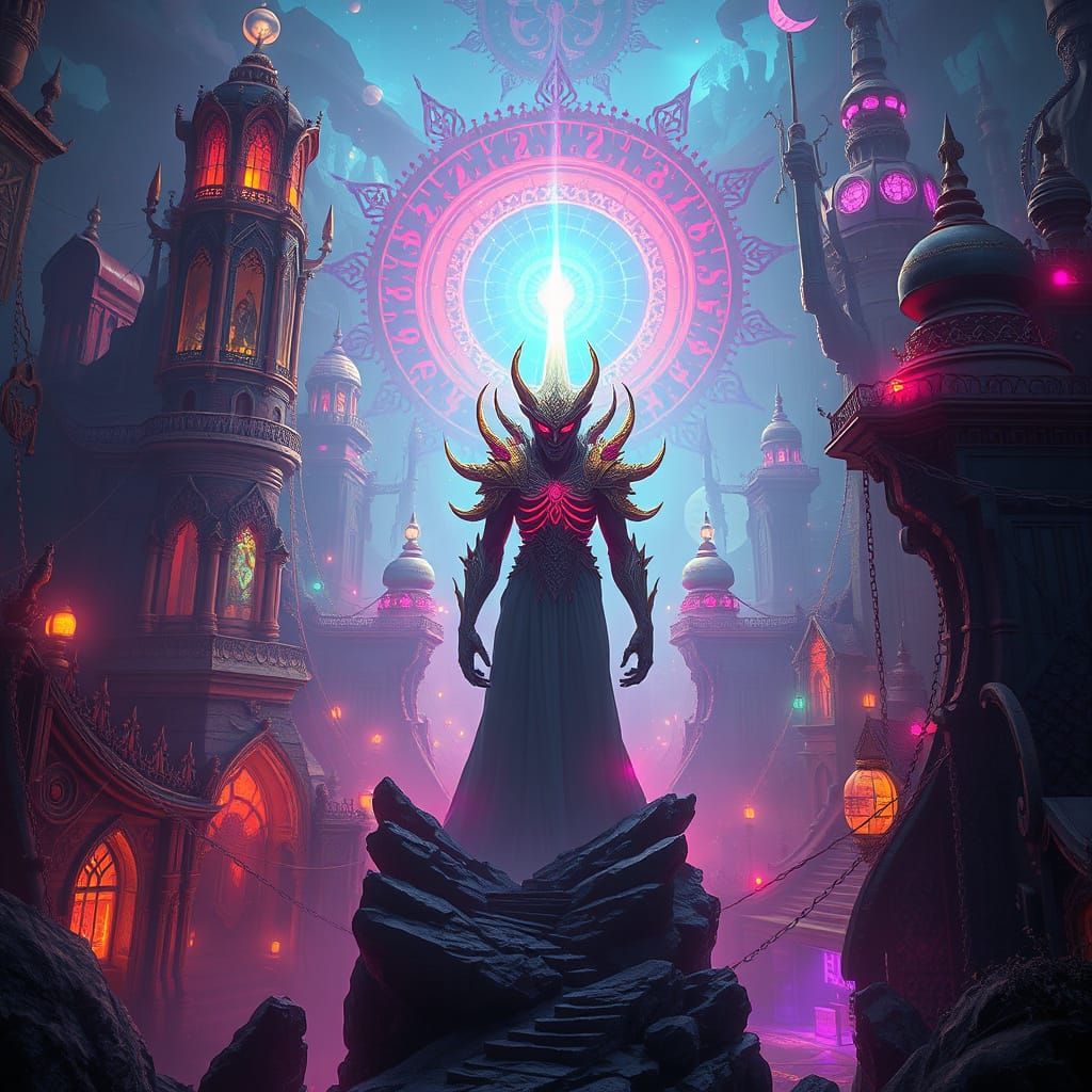 The time god - Ethereal Timekeeper Amidst Neon Dreamscape