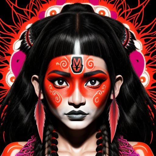 Yanomami indigenous with war makeup with luminescent colors in an ...