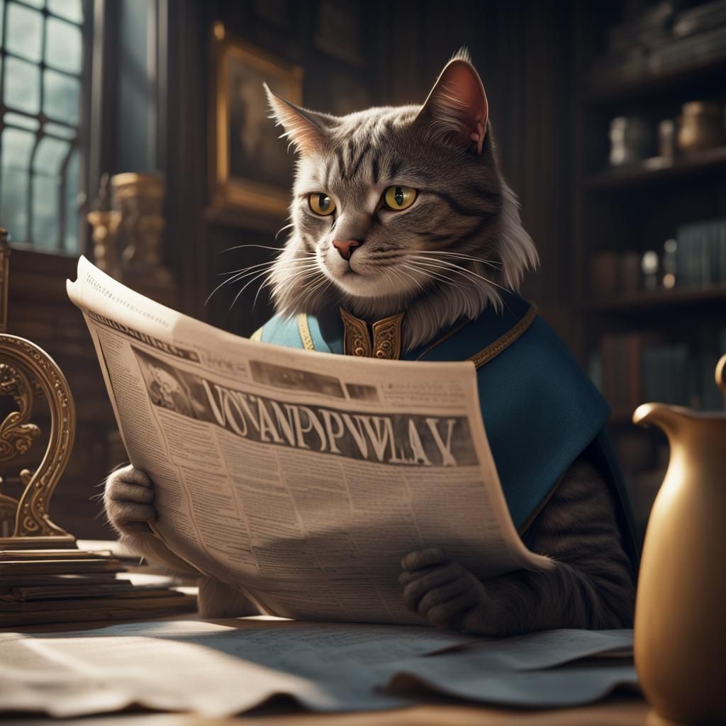 cat reading newspaper - AI Generated Artwork - NightCafe Creator
