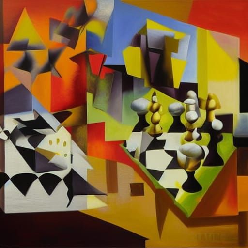 The Chess Board #6 - Surrealist Cubist Chess Board in Vibran...