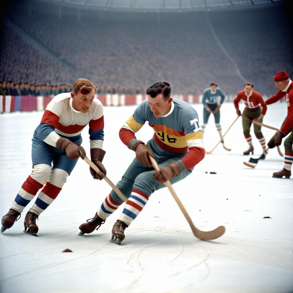 Bandy being played at the 1952 Winter Olympic Games in Oslo, - AI ...