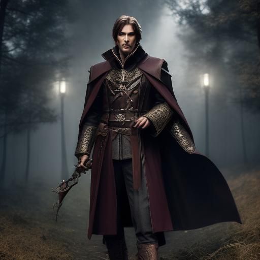 warlock, man, human, light leather, dark magic, sleeping forest, casual ...