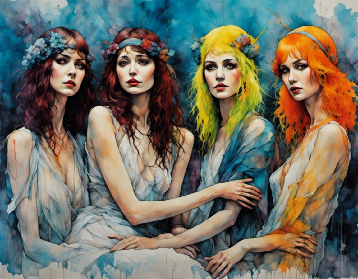 four flirty flappers - Neon Flapper Girls in a Retro Futuris...