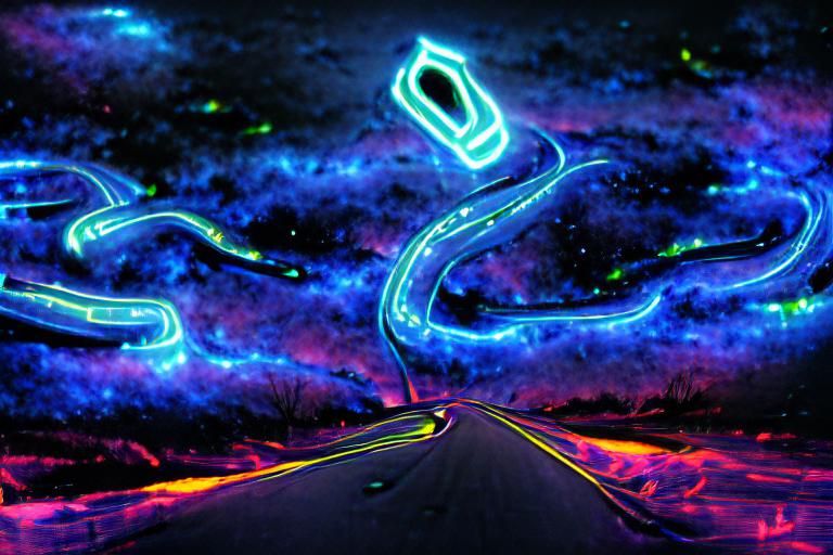 Neon road to infinite cosmos glowing neon - AI Generated Artwork ...