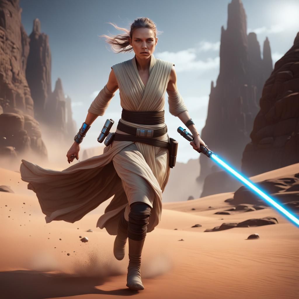 female jedi running with light saber in hand - Star Wars - AI Generated ...