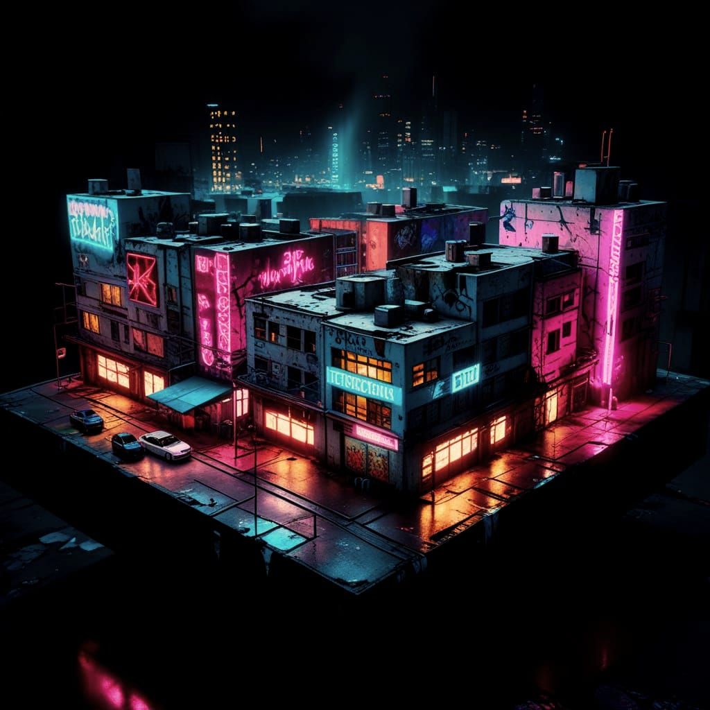 Cyberpunk Cityscapes with Dripping Resin Models in... - AI Art