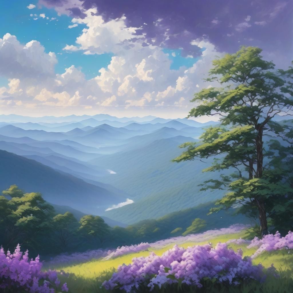 Stunning Blue ridge mountain range with clouds with silver linings and ...