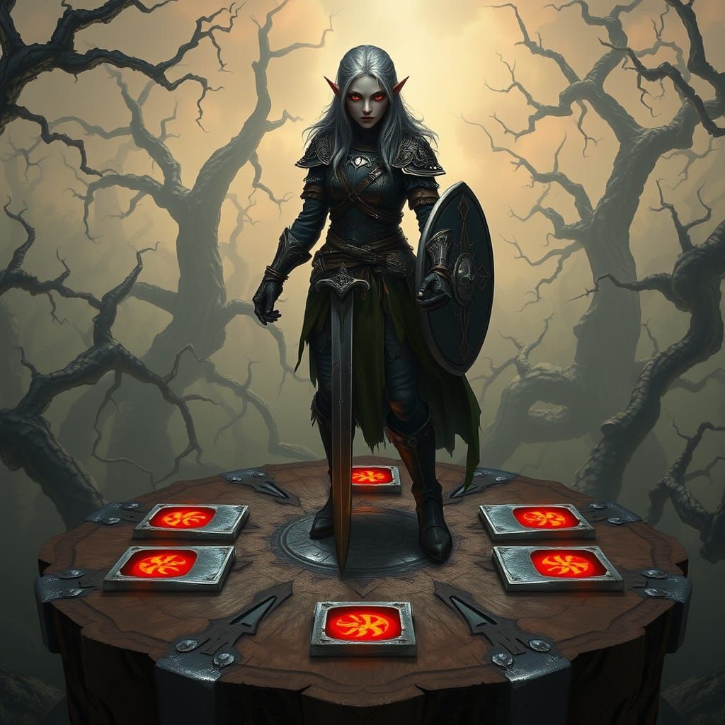 Gothic Mercenary in Necrotic Landscape - AI Art