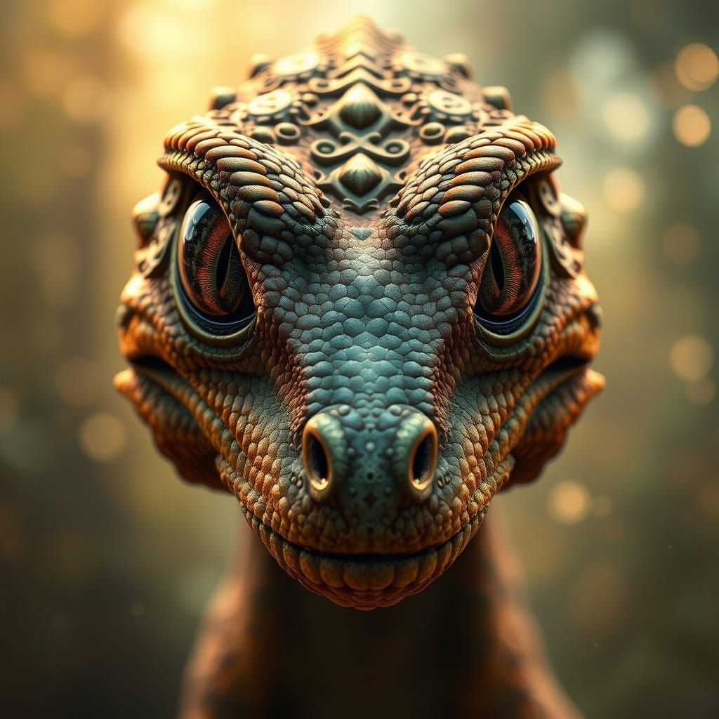 Golden Reptilian Face in Earthy, Impressionistic L... - AI Art