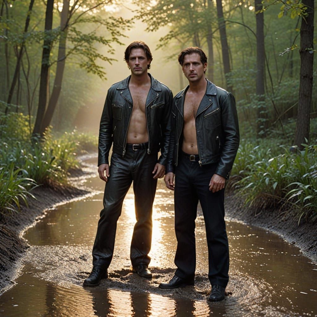 Two Gay Men Sinking in Quicksand with Desperation - AI Art