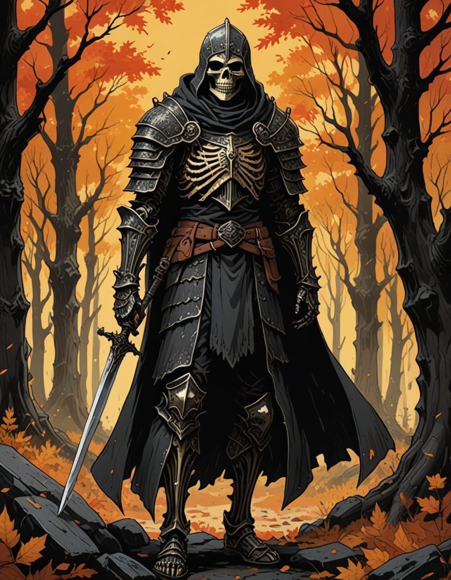 Skeletal Knight - Skeletal Knight in Dark Fantasy Gothic Sty...