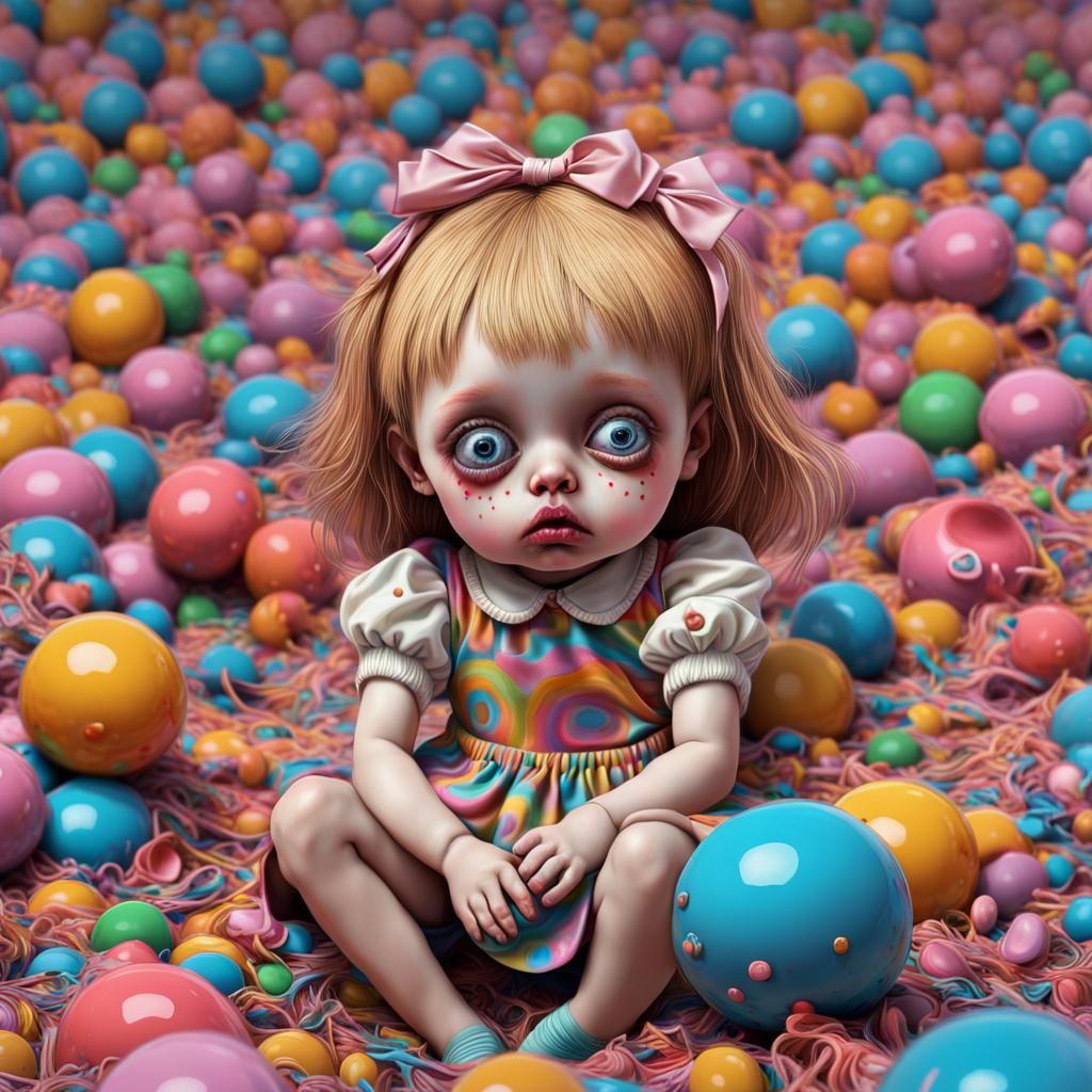 Hyper realistic CGI render Zaraburra childlike naive drop painting ...
