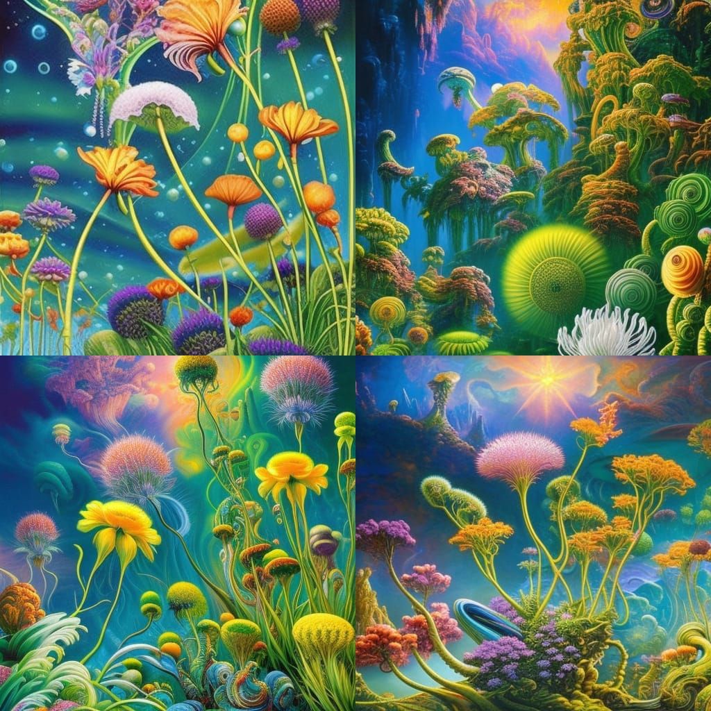 fantastical curving formations on an alien planet with large ...