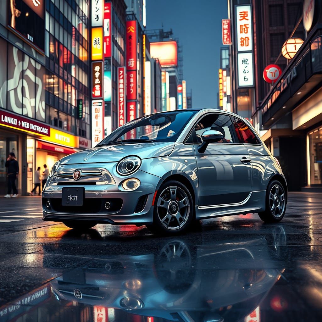 Retro-Futuristic Fiat 500 in Tokyo's Neon Landscap... - AI Art