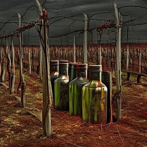 colorful poisoned wine in a creepy old vineyard - AI Generated Artwork ...