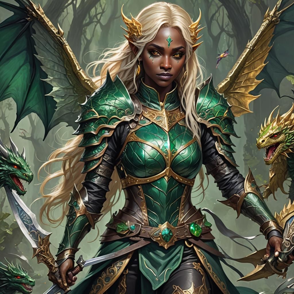 Devil Drow Warrior - Magical Drow Fairy Warrior with Dragon