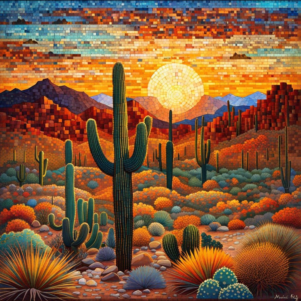 Mosaic Desert Sunset - AI Generated Artwork - NightCafe Creator