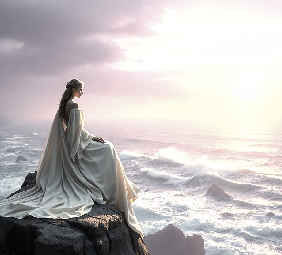 Ethereal Queen in Lavender Dusk, Cyberpunk Fantasy - AI Art