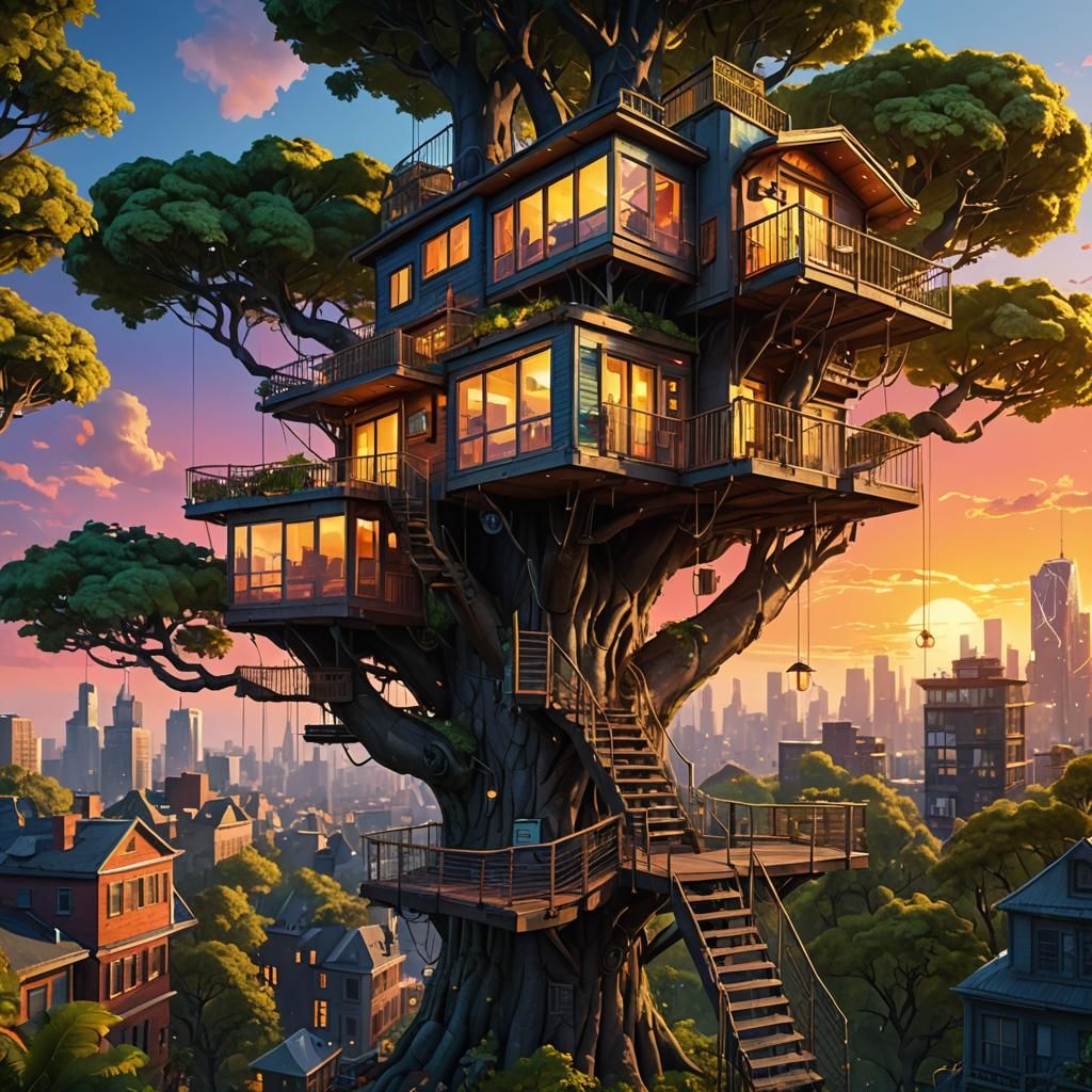 Modern treehouse - AI Generated Artwork - NightCafe Creator
