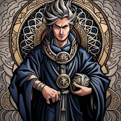 bold awesome goth wizard, with heavy robes adorned in intricate ...