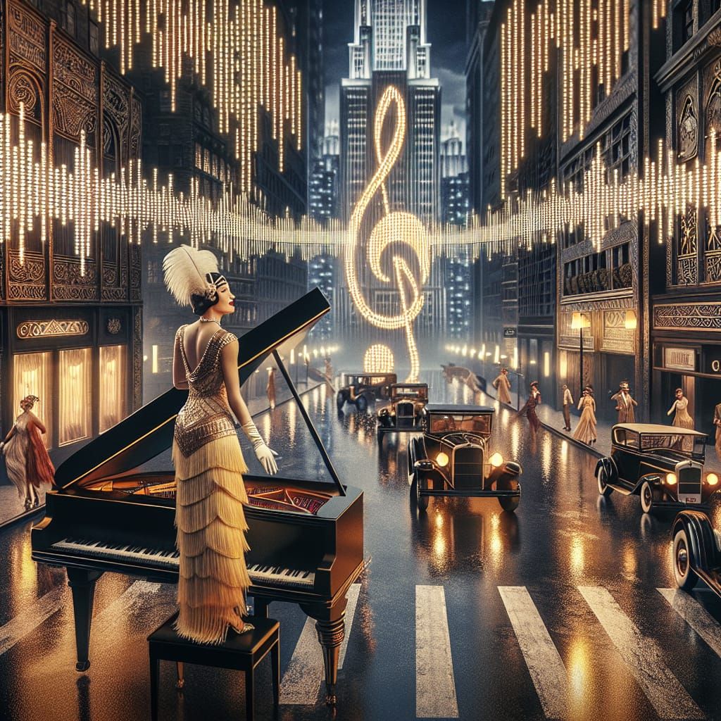 Glamorous Flapper Sings Jazz in Roaring 1920s Manh... - AI Art