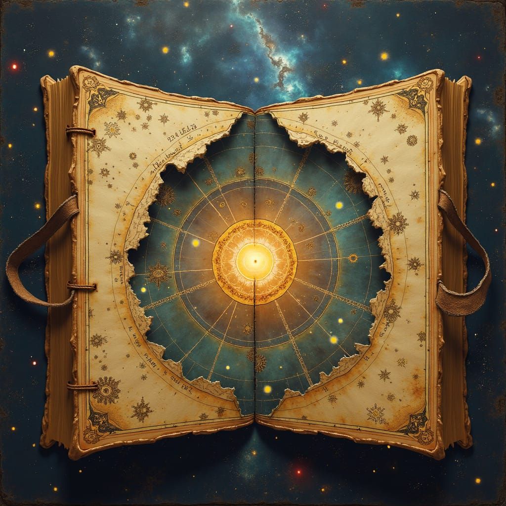 Ancient Celestial Cartography Revealed in Torn Cod... - AI Art