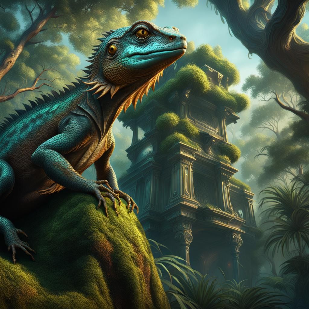 Lizard and Ruins - AI Generated Artwork - NightCafe Creator