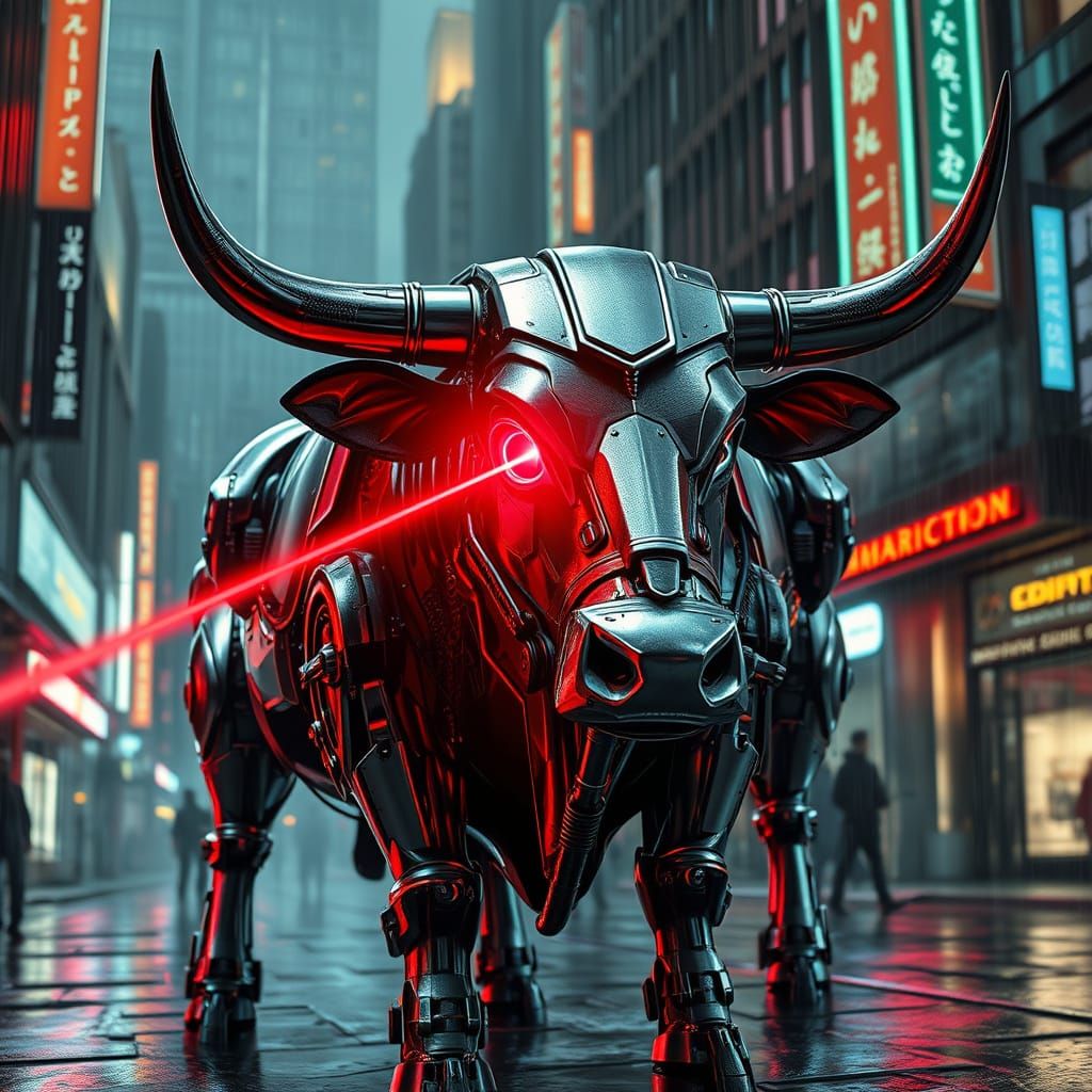 Robot Cow With Laser Eye - Cybernetic Cow Reigns Over a Grit...