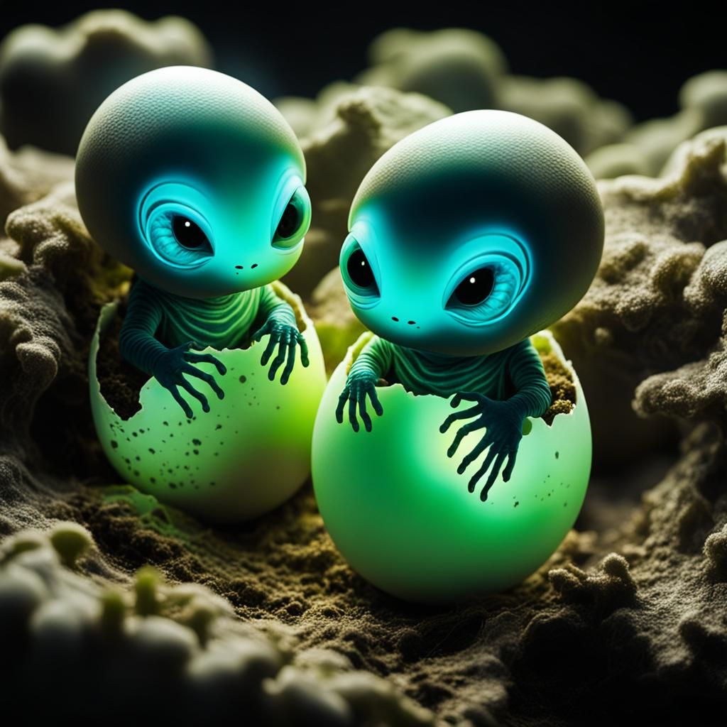 Two baby aliens just hatched from a pair of eggs - AI Generated Artwork ...