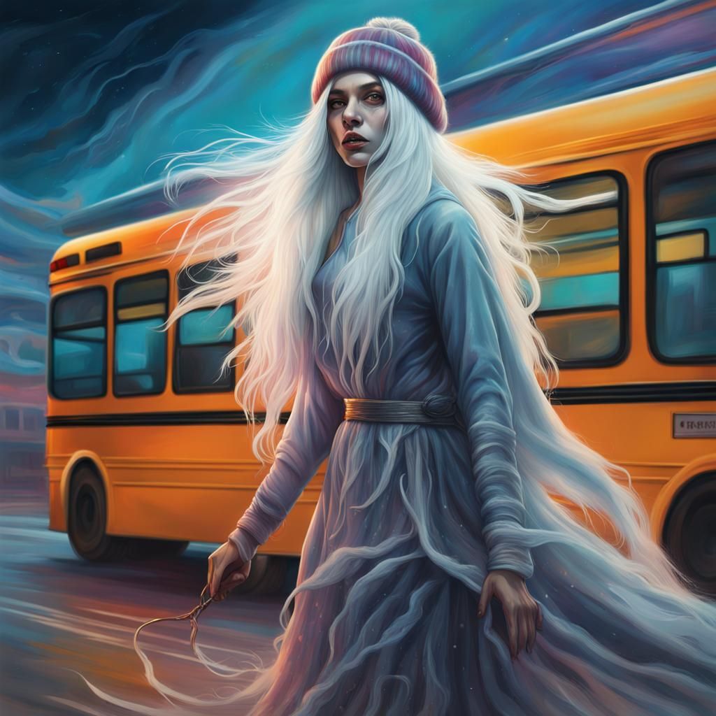 Beautiful female ghost with long flowing celestial white hair and ...