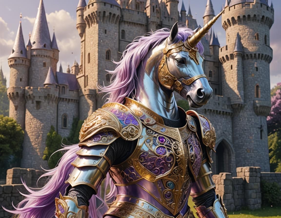 Rainbow Unicorn guarding castle - AI Generated Artwork - NightCafe Creator