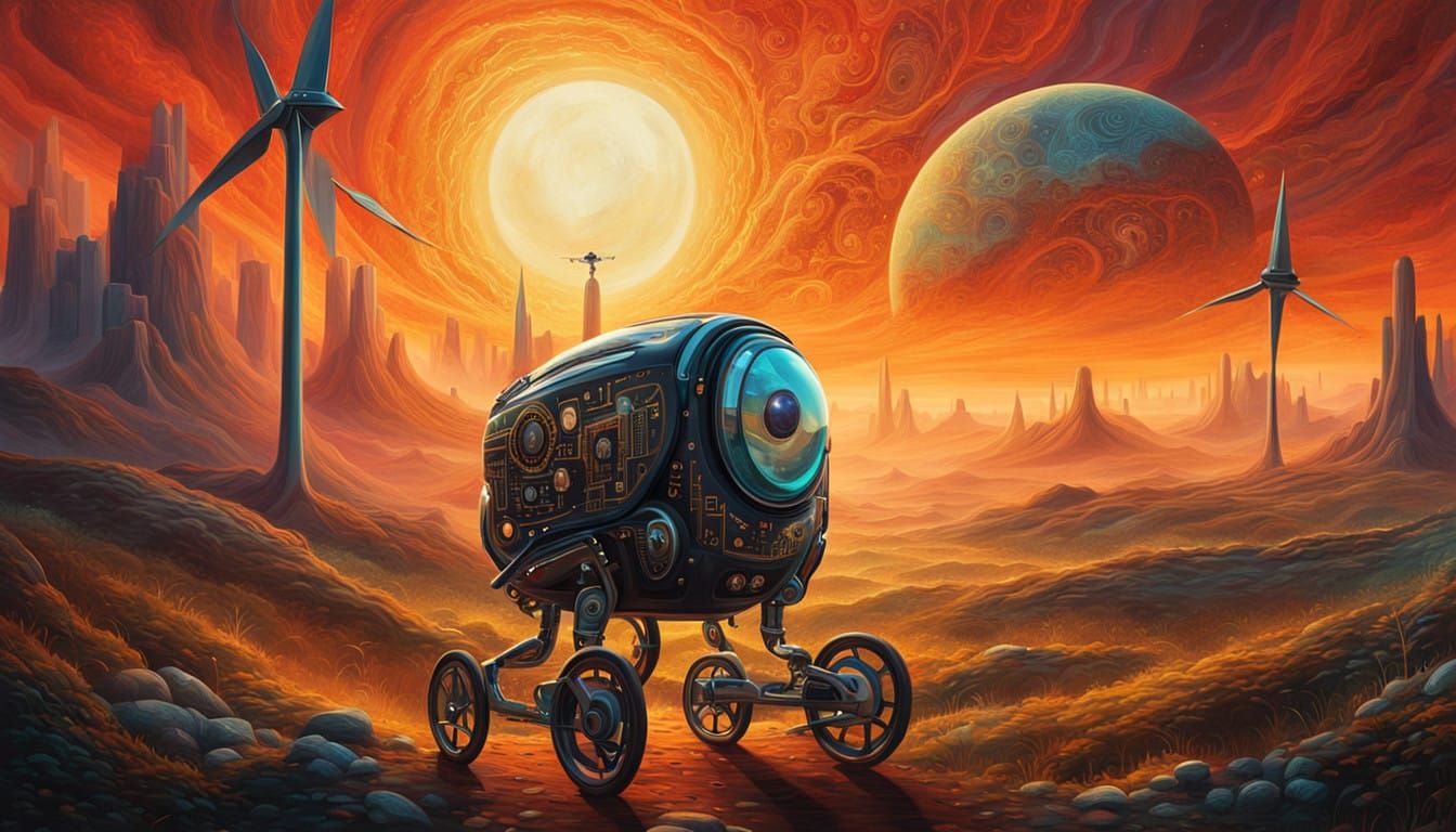 Robot Father and Family in Futuristic Utopia at Su... - AI Art