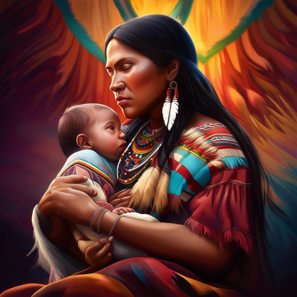 Native American woman with infant - AI Generated Artwork - NightCafe ...